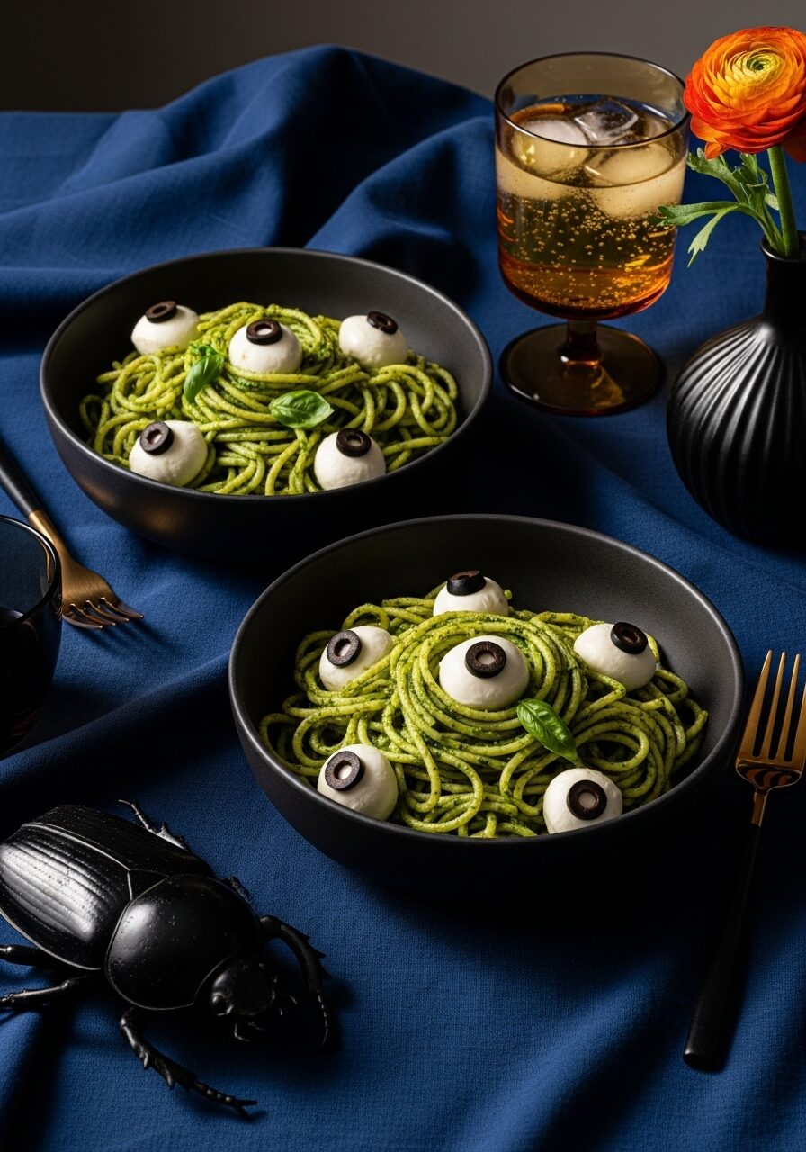 Spooky Halloween Eyeball Pasta: Easy 25-Minute Pesto Spaghetti ...
